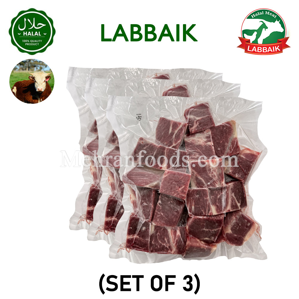 LABBAIK Halal Fresh Boneless Beef Cubes 2.4kg | Mehran Foods Korea
