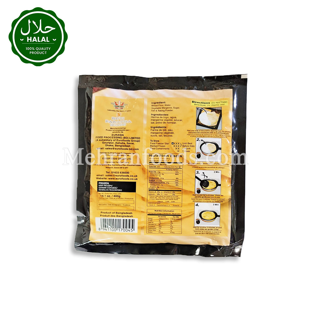 CROWN FARMS Roti Paratha 5pcs (Plain) 400g 로티 플레인 파라타 (커리빵) – Mehran ...